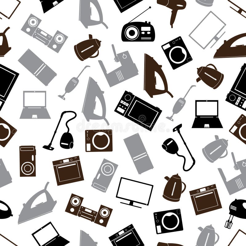 Home Electrical Appliances Gray Pattern Stock Vector - Illustration of ...