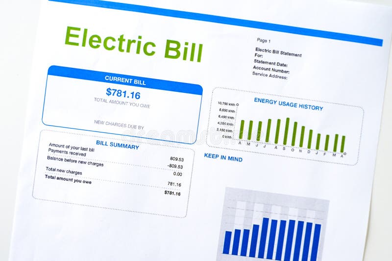 Home Electricity Expenses and Bill Statement Document Stock Image ...