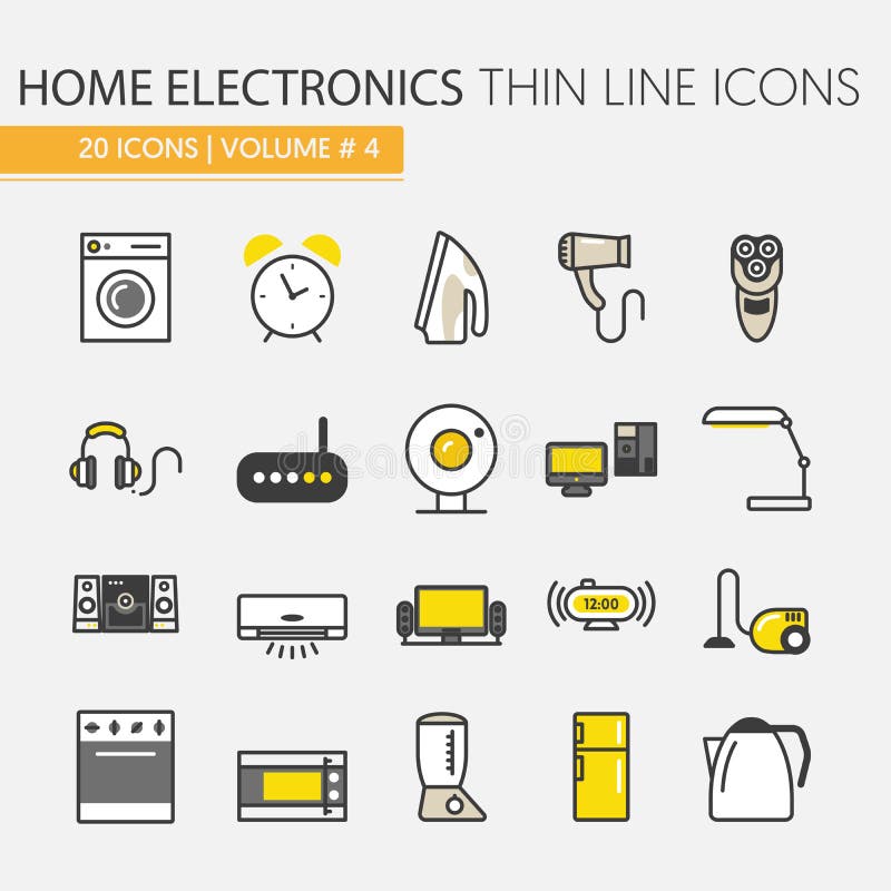 Electronics Technology Line Art Thin Icons Set with Computer and ... Electronics Technology Line Art Thin Icons Set with Computer and ...