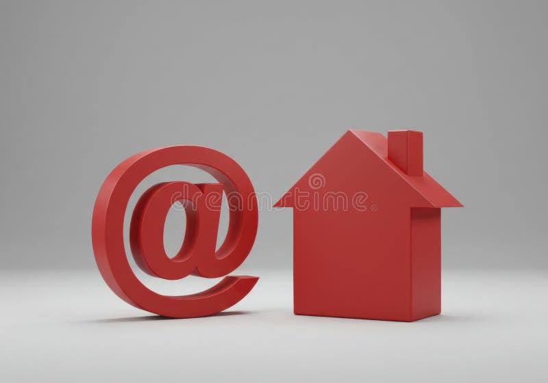 Home Email Concept Red House and at Symbol Render Stock Illustration ...