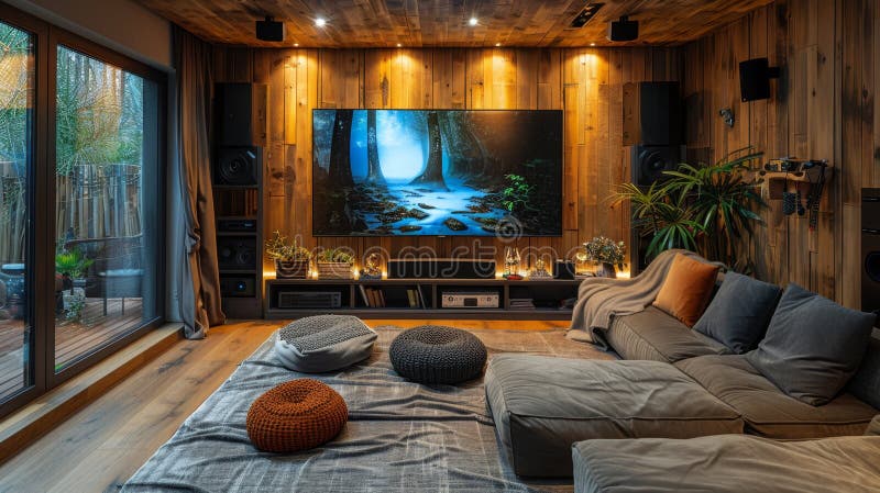 Home Entertainment Area, Wall-mounted Tv Screen, Complemented by Cozy ...