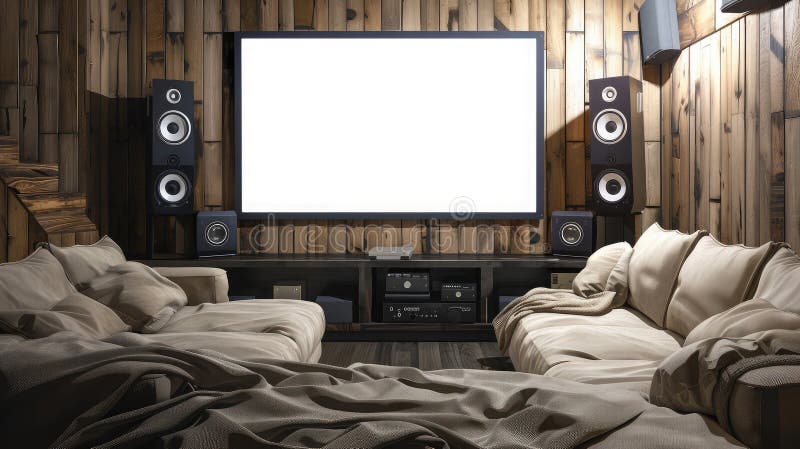 A Home Entertainment Setup with a Blank TV Screen, Sound System, and a ...