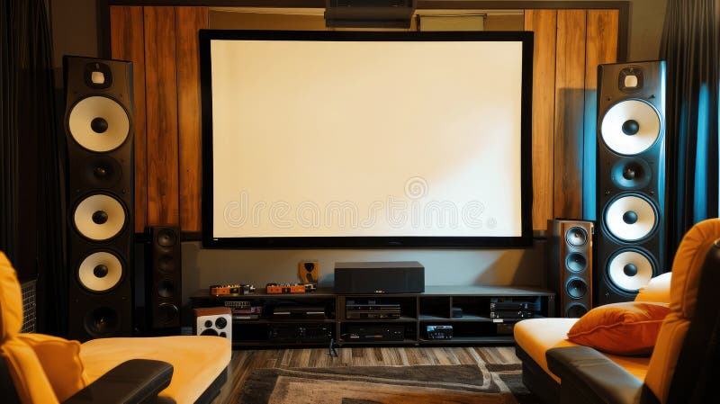 A Home Entertainment Setup with a Blank TV Screen, Sound System, and a ...