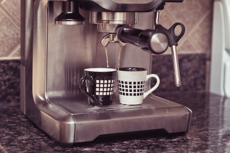 Espresso Machine Making Two Cups of Coffee Stock Image - Image of ...