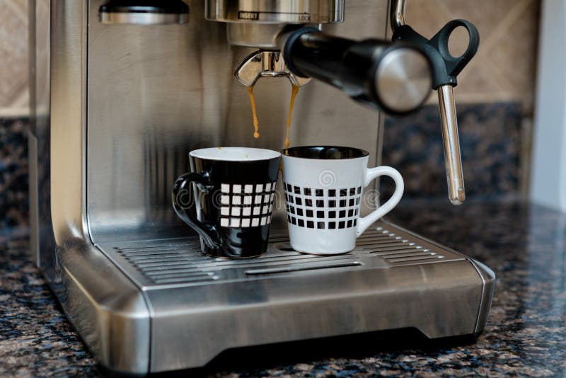 Espresso Machine Making Two Cups of Coffee Stock Photo - Image of blend ...