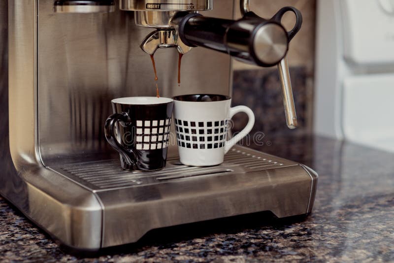 Espresso Machine Making Two Cups of Coffee Stock Photo - Image of home ...