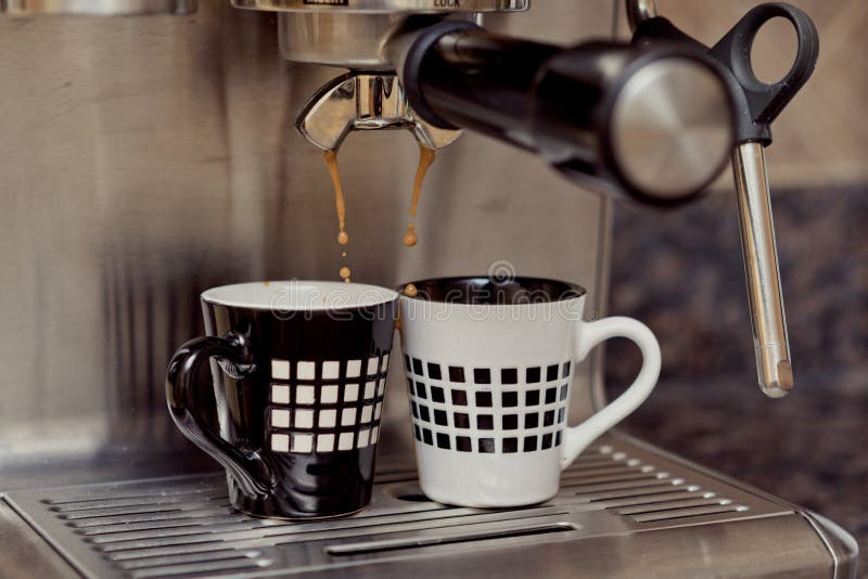 Espresso Machine Making Two Cups of Coffee Stock Image - Image of ...