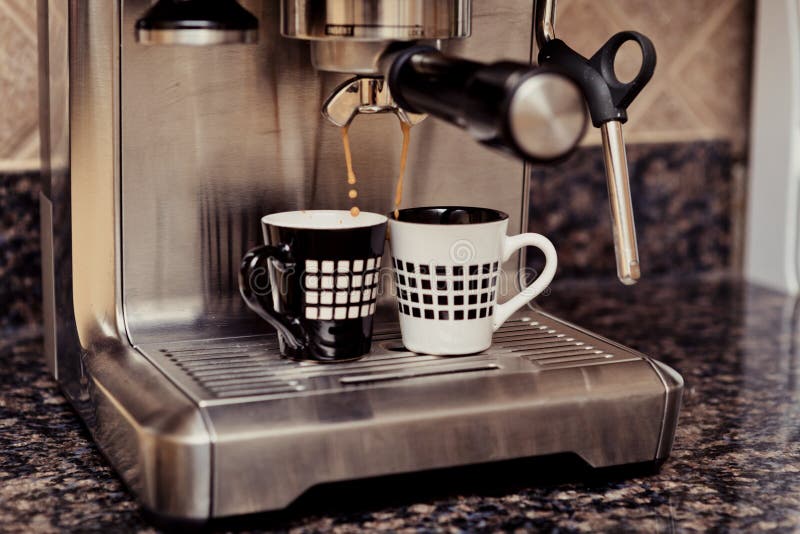 Espresso Machine Making Two Cups of Coffee Stock Photo - Image of break ...