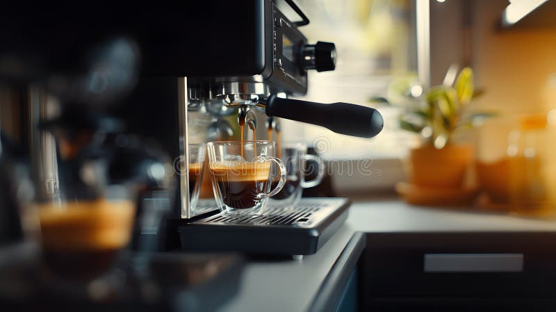 Home Espresso Machine Pouring Fresh Coffee - Dual Espresso Shot. this ...