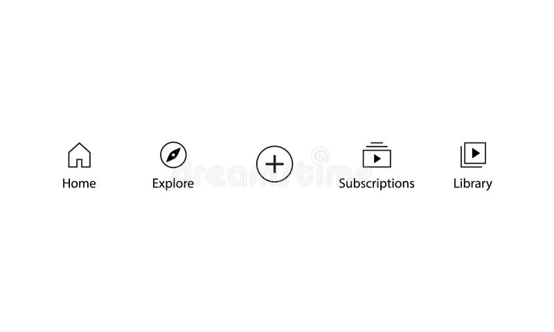 Home, Explore, Subscriptions, and Library. Icon Set of Channel ... Home, Explore, Subscriptions, and Library. Icon Set of Channel ...
