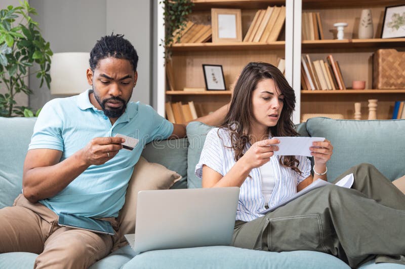 Home Finance Issues. Young Couple Having Problem with Utility Bills ...