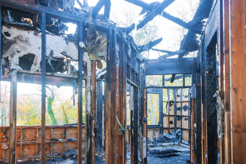 Home after Fire and Burned Wooden Wall in the Area Stock Photo - Image ...