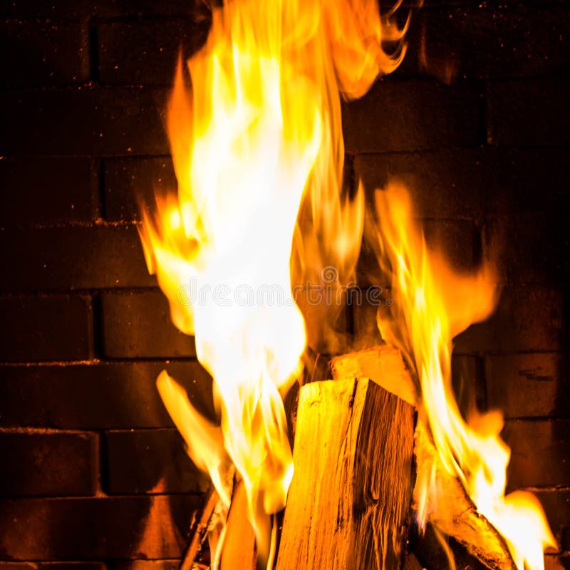 Home Fire Burning in the Fireplace. Seasonal and Holiday Fire Stock ...