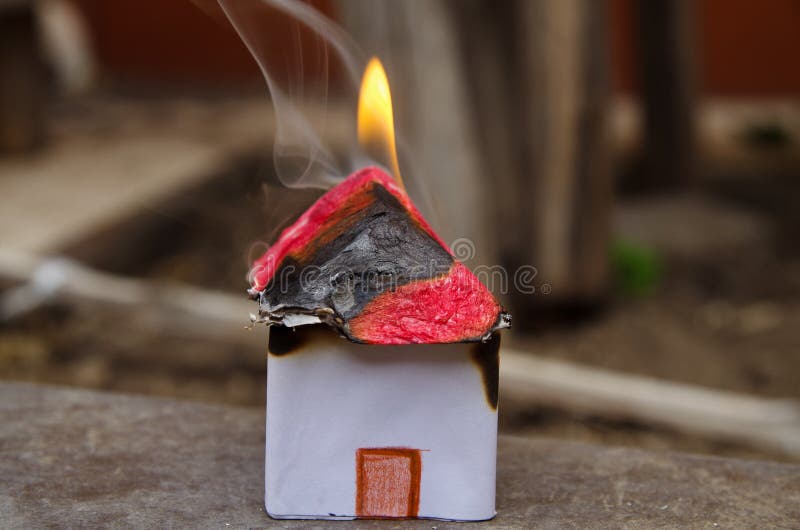Home on Fire House Model, Risk or Property Insurance Protection Stock ...