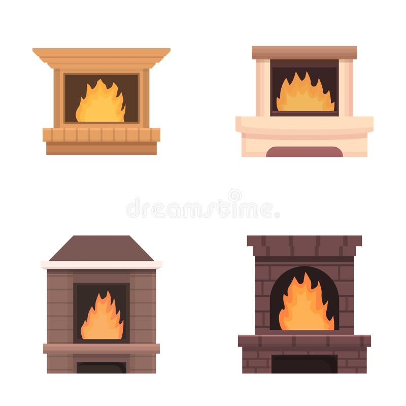 Home Fireplace Icons Set Cartoon Vector. Various Fireplace with ...
