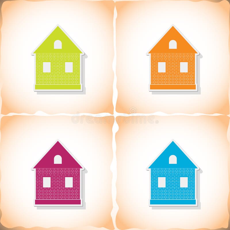 Home. Flat Sticker with Shadow on Old Paper Stock Vector - Illustration ...