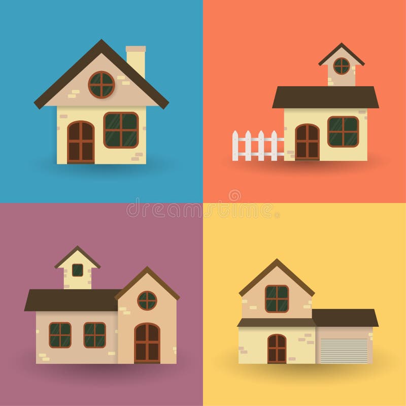 Home Flat Style Set Front View House Front View Sign Stock Vector ...