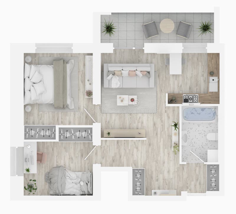 Home Floor Plan Top View 3D Illustration Stock Image - Image of ...