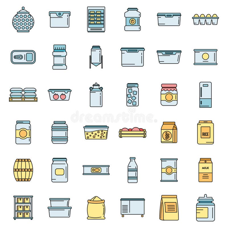Home Food Storage Icons Set Vector Color Line Stock Illustration ...