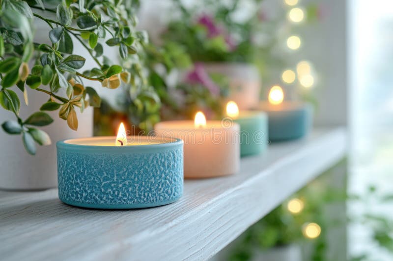 Home Fragrance Display, Aromatic Candles on a Wooden Shelf in a Modern ...