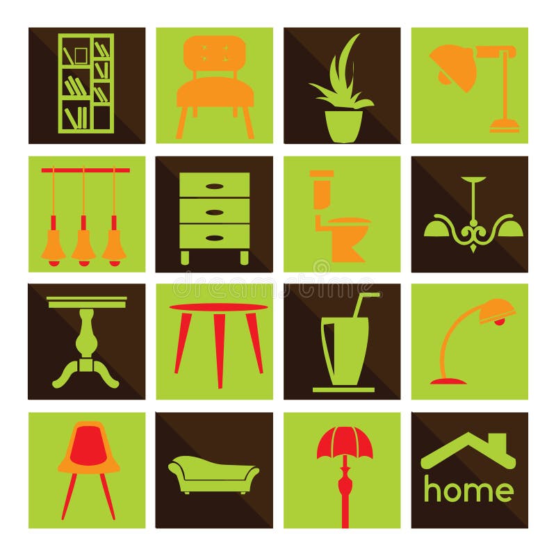 Home Furniture and Accessories Collection. Vector Illustration ...
