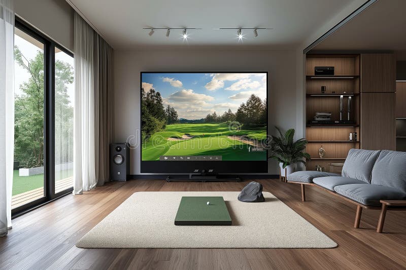 Home Golf Simulator Setup in a Modern Living Room Stock Photo - Image ...