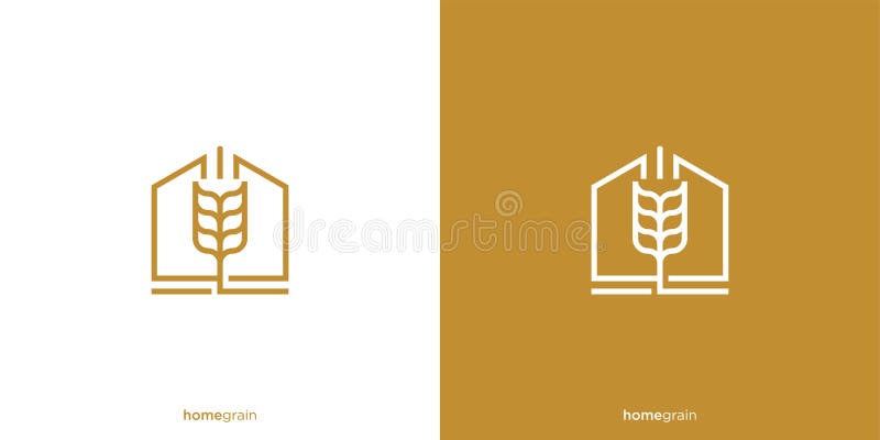 Home Grain Logo Design. House Wheat Grain with Line Art Outline Style ...