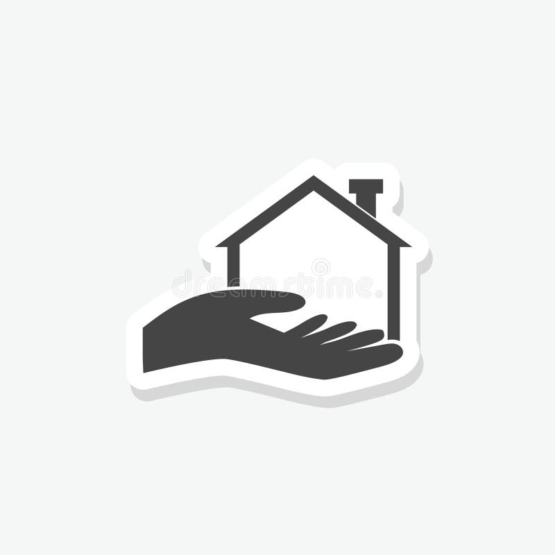 Home with Hand Logo Icon Sticker Stock Vector - Illustration of ...