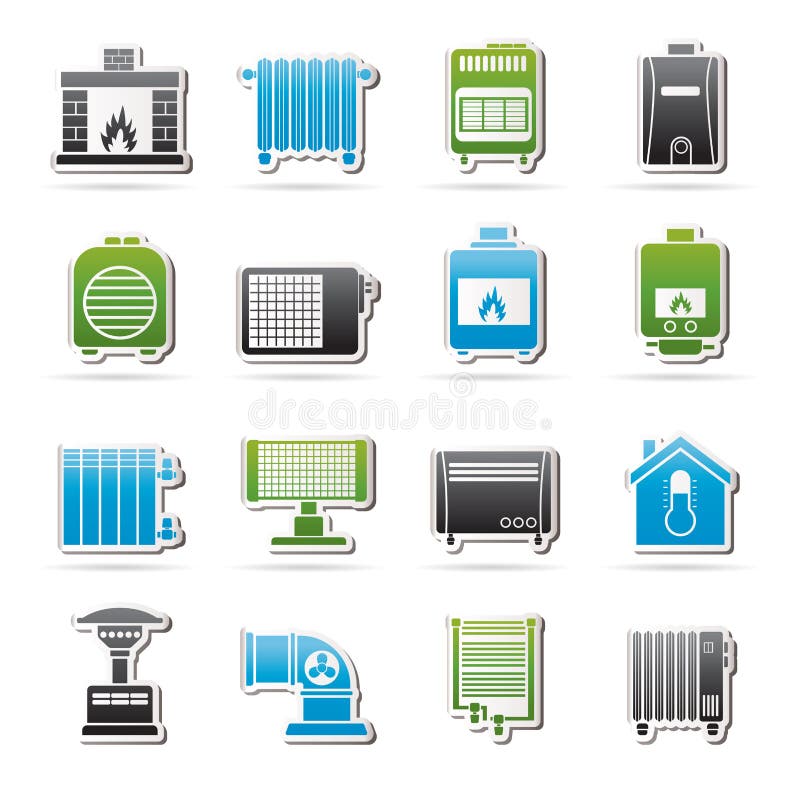 Home Heating Appliances Icons Stock Vector - Illustration of cooling ...