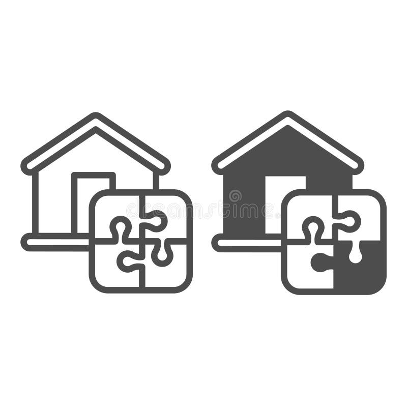 Home House and Puzzle Line and Solid Icon, Remote Work Concept. Vector ...