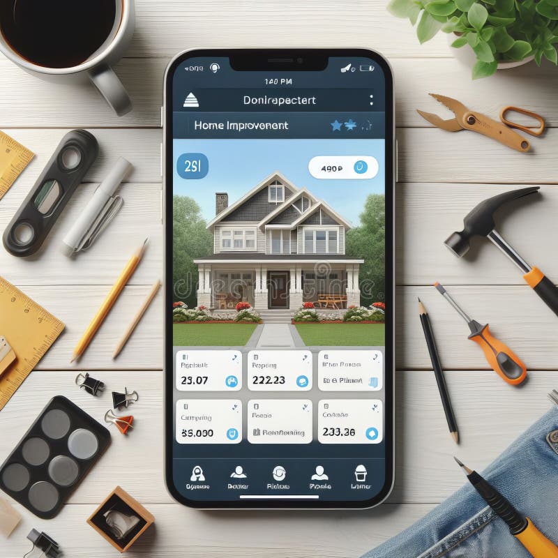 Home Improvement App Interface with Project Listings, Contracor Stock ...