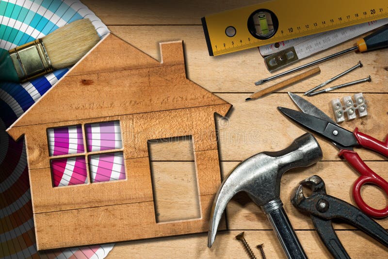 Home Improvement Concept - Work Tools and House Stock Photo - Image of ...