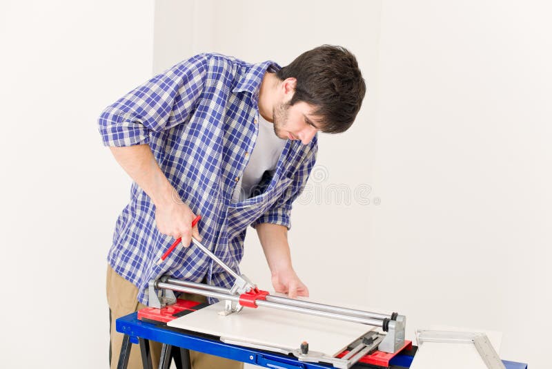 Home Improvement - Handywoman Cutting Tile Stock Image - Image of ruler ...