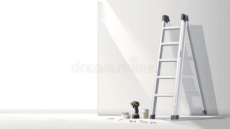 Home Improvement Illustration, Ladder, Tools, and Blank Wall Stock Image - Image of hardware ...
