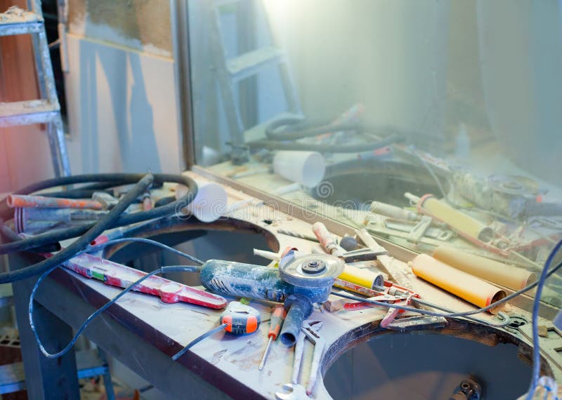 Home Improvement Messy Clutter with Dusted Tools Stock Photo - Image of ...