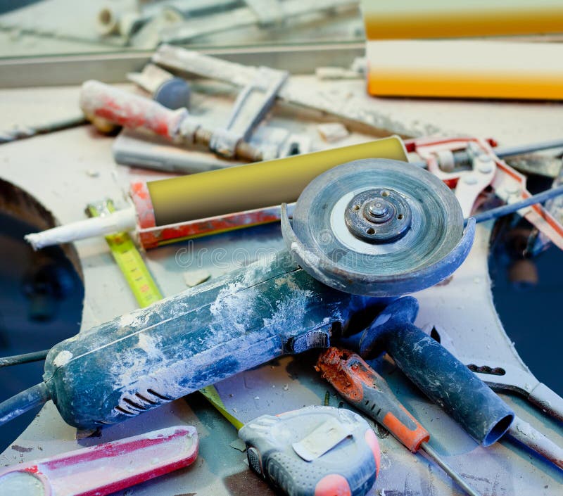 Home Improvement Messy Clutter with Dusted Tools Stock Image - Image of ...