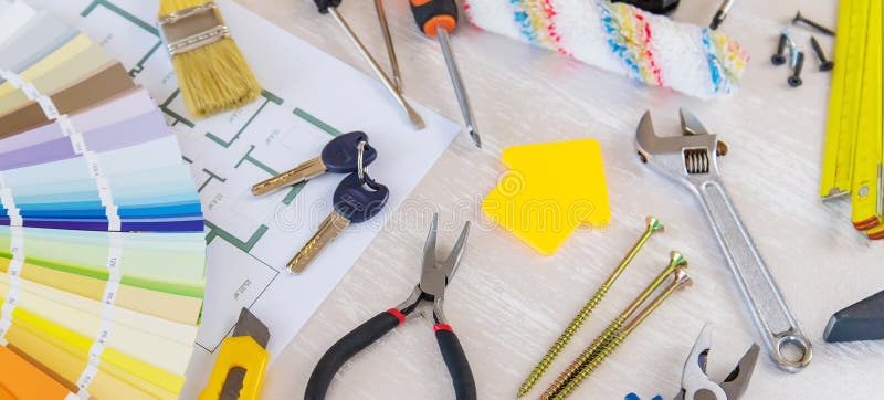Home Improvement and Renovation Concept - Construction Tools and Items ...