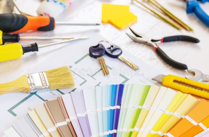 Home Improvement and Renovation Concept - Construction Tools and Items ...