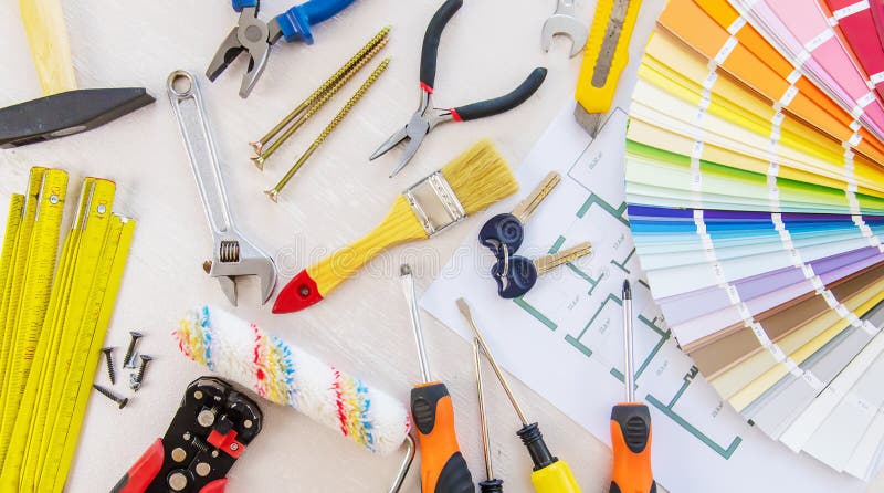 Home Improvement and Renovation Concept - Construction Tools and Items ...