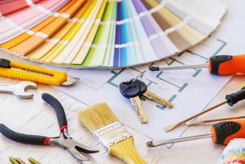 Home Improvement and Renovation Concept - Construction Tools and Items ...