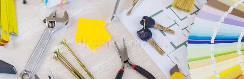 Home Improvement and Renovation Concept - Construction Tools and Items ...