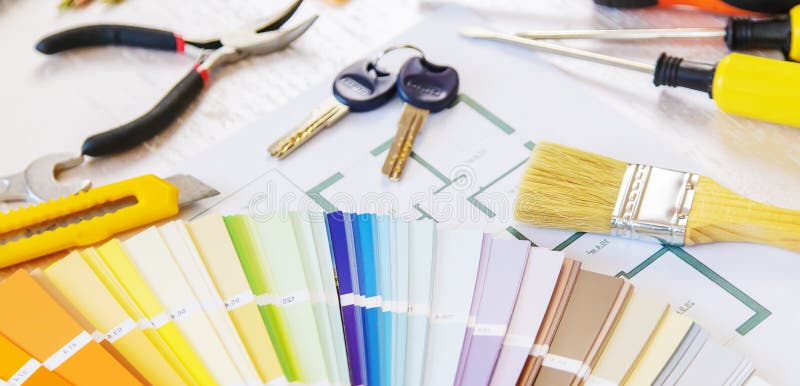 Home Improvement and Renovation Concept - Construction Tools and Items ...
