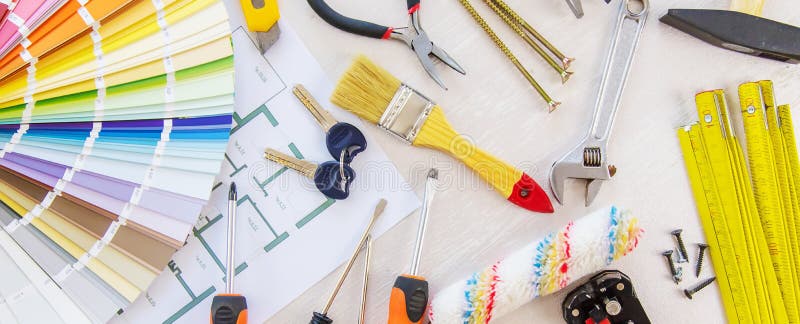 Home Improvement and Renovation Concept - Construction Tools and Items ...