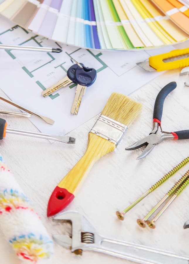 Home Improvement and Renovation Concept - Construction Tools and Items ...