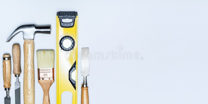 Home Improvement and Repair Concept - Construction Tools on Grey ...