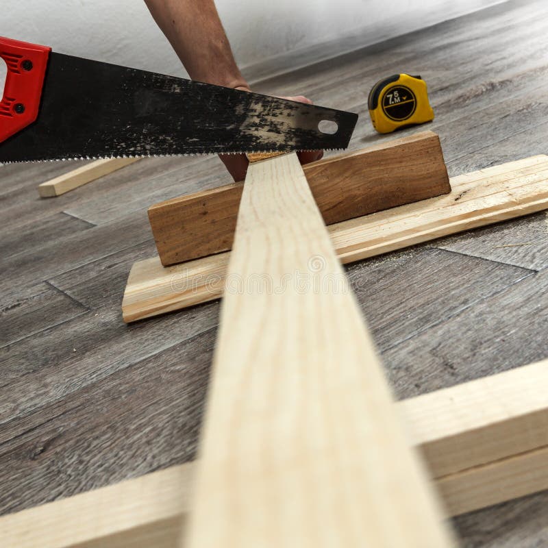 Home Improvement. Measuring and Cutting Process of Plastic Panel on ...