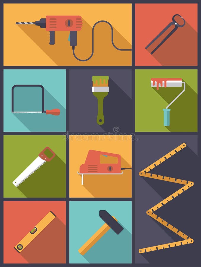 Home Improvement Tools Flat Icons Vector Illustration Stock Vector ...
