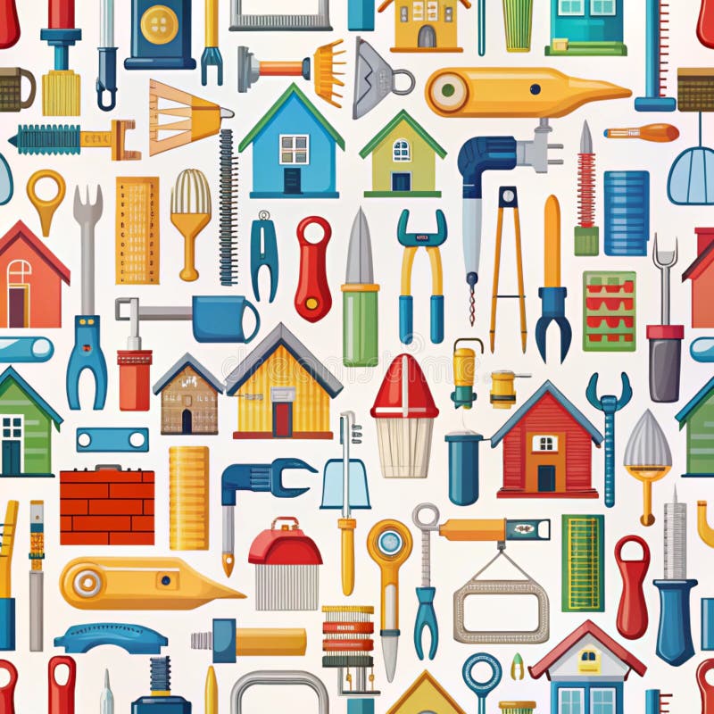 Home Improvement Tools and Houses Pattern Stock Illustration ...