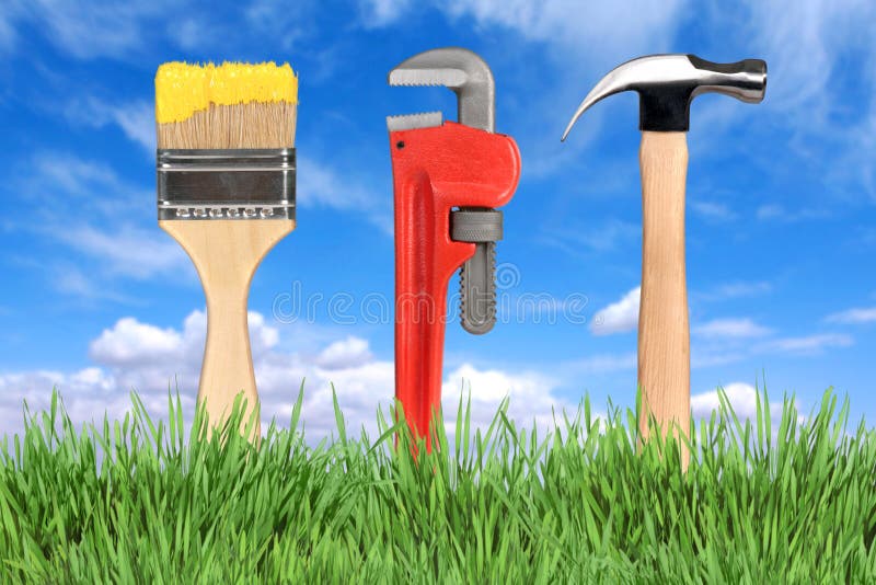 Home Improvement Tools Paintbrush, Pipe Wrench Stock Image - Image of ...