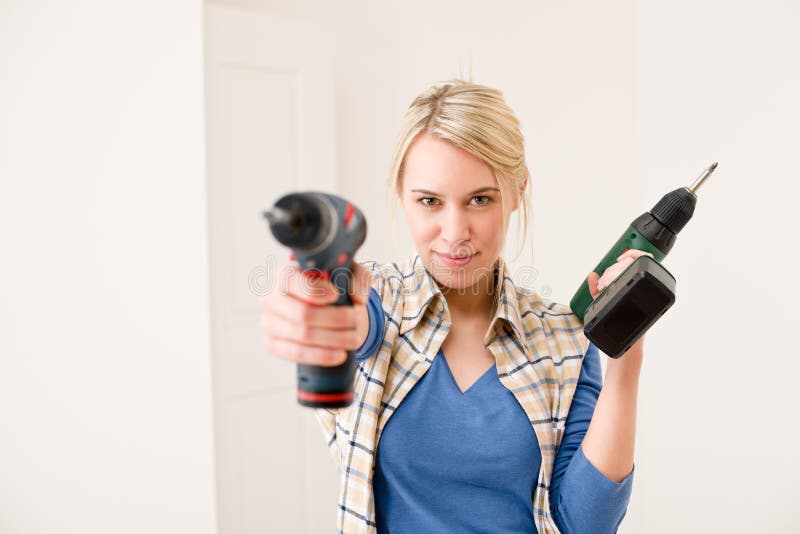 Home Improvement - Woman with Battery Screwdriver Stock Photo - Image ...